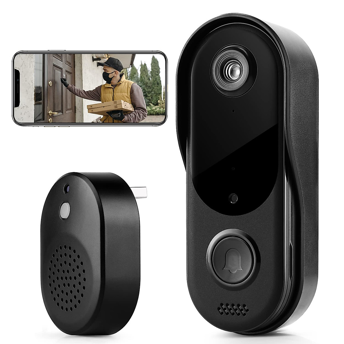 KALOGL Doorbell Camera Wireless WiFi Video Doorbell IP65 Waterproof, Battery Powered,2-Way Audio, Smart IR,Wide Angle,Cloud Storage,2.4G WiFi