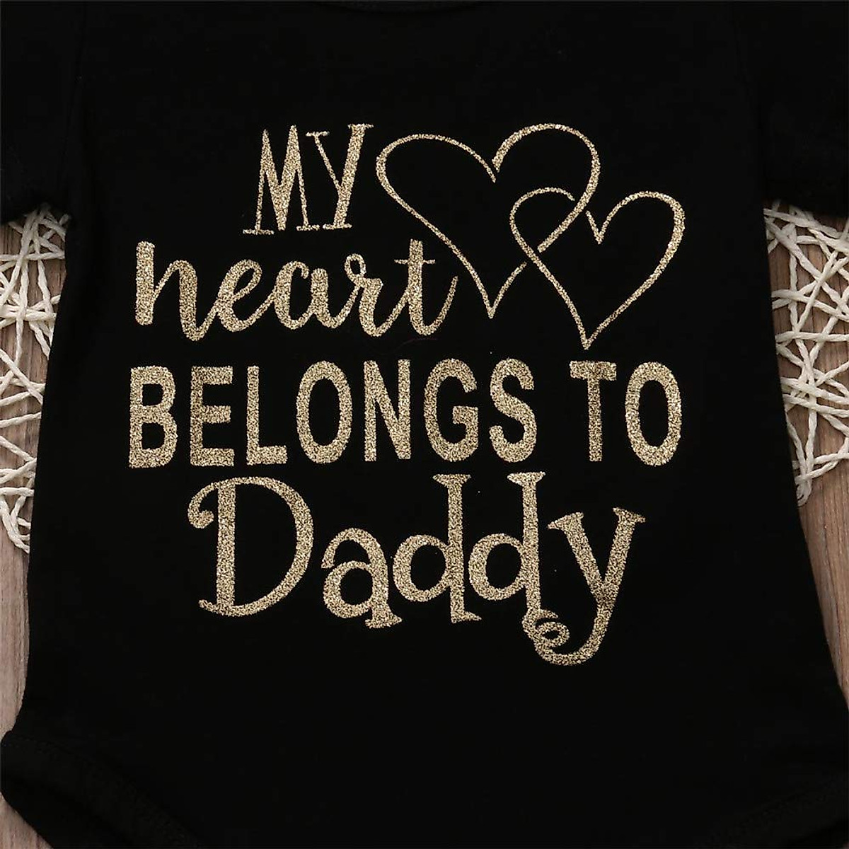 Infant Baby Girls Daddys Letter Playsuit Romper Bodysuit Short Sleeve Shirt (My Heart Belongs to Daddy-Black, 3-6 Months)