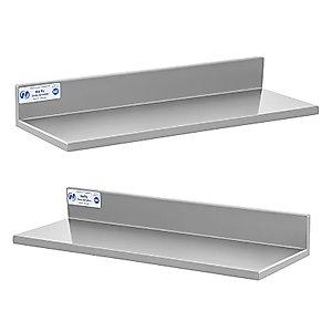 HALLY Stainless Steel Wall Shelf 8.6 x 24 Inches 50 lb, NSF Commercial Heavy Duty Wall Mount Floating Shelving for Restaurant, Kitchen, Home, Hotel and Bar, 2 Pack