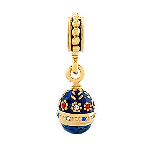 Roy Lopez Blue Golden Faberge Egg Dangle Bead Charms for Charm Bracelets