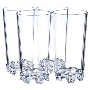 Bravario Unbreakable Plastic Drinking Glasses 11 oz | Dishwasher Safe Shatterproof 100% Tritan Water Tumblers | BPA Free Reusable Outdoor Highball Drinkware | Set of 4