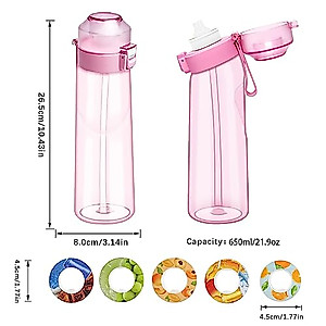 Dacnod Water Bottle with Flavor Pods,Fruit Fragrance Water Bottle,Scent Water Cup,Sports Water Cup Suitable for Outdoor Sports(B.Pink(21.9 Oz/650ml)+6Pods)