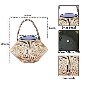 Outdoor Hanging Solar Lantern , 2 Pack Handmade Woven Lamp with Rope Handle Waterproof Table Light Home Decor for Backyard Balcony Patio Garden, Natural