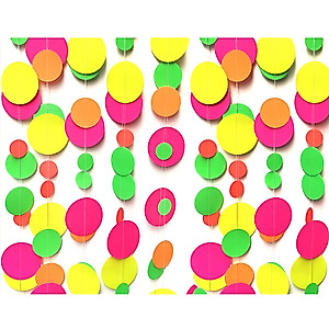 110feet UV Round Dot Paper Neon Garland Neon Streamers Black Light Neon Decorations for Dark Glow Party UV Reactive Neon Party Favors Glow in The Dark Party Supplies Wedding Birthday Banner Decoration