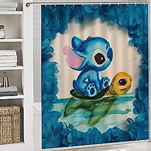 fmsnupz Cartoon Shower Curtain 4PCS Set, Cute Bathroom Decor with Non-Slip Rugs, Toilet Lid Cover and Bath Mat, Waterproof Fabric Shower Curtains with 12 Hooks, 70.8"x70.8"