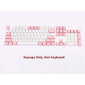 104 Keys Pink White Doubleshot Laser Carving Thick PBT Keycaps ANSI Layout OEM Profile for Cherry MX Gaming Mechanical Keyboard (Pink&Blue)