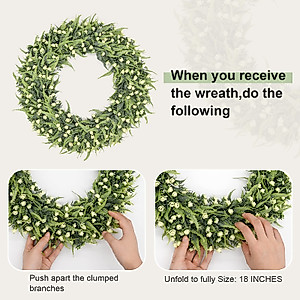 18'' Wreath for Front Door Artificial Spring Wreath for Wall with Green Leaves Porch Farmhouse Patio Garden Festival Celebration Window Party Decor Home Décor