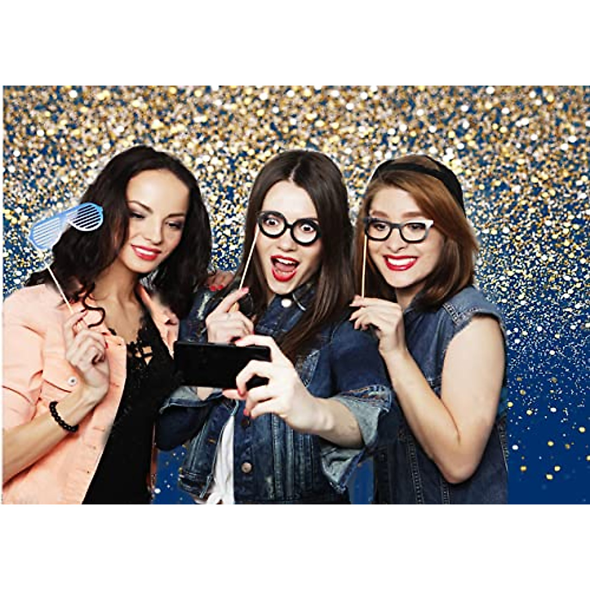 CYLYH 7X5FT Blue and Gold Backdrop Golden Spots Backdrop Vinyl Photography Backdrop Vintage Astract Background for Family Birthday Party Newborn Studio Props D595