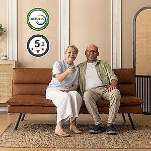 Futon Sofa Bed, Memory Foam Futon Couch with Adjustable Backrest, Multi-Functional Design Convertible Sofa Bed, Space-Saving Sleeper Sofa for Living Room(Brown-PU)