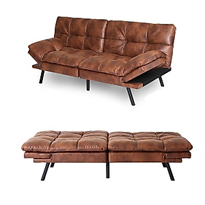 Convertible Sofa Bed Memory Foam Futon Couch Bed, Modern Folding Sleeper Sofa，Sleeper Convertible Futon Sofa Bed, Loveseat for Living Room, Home Office (Brown)
