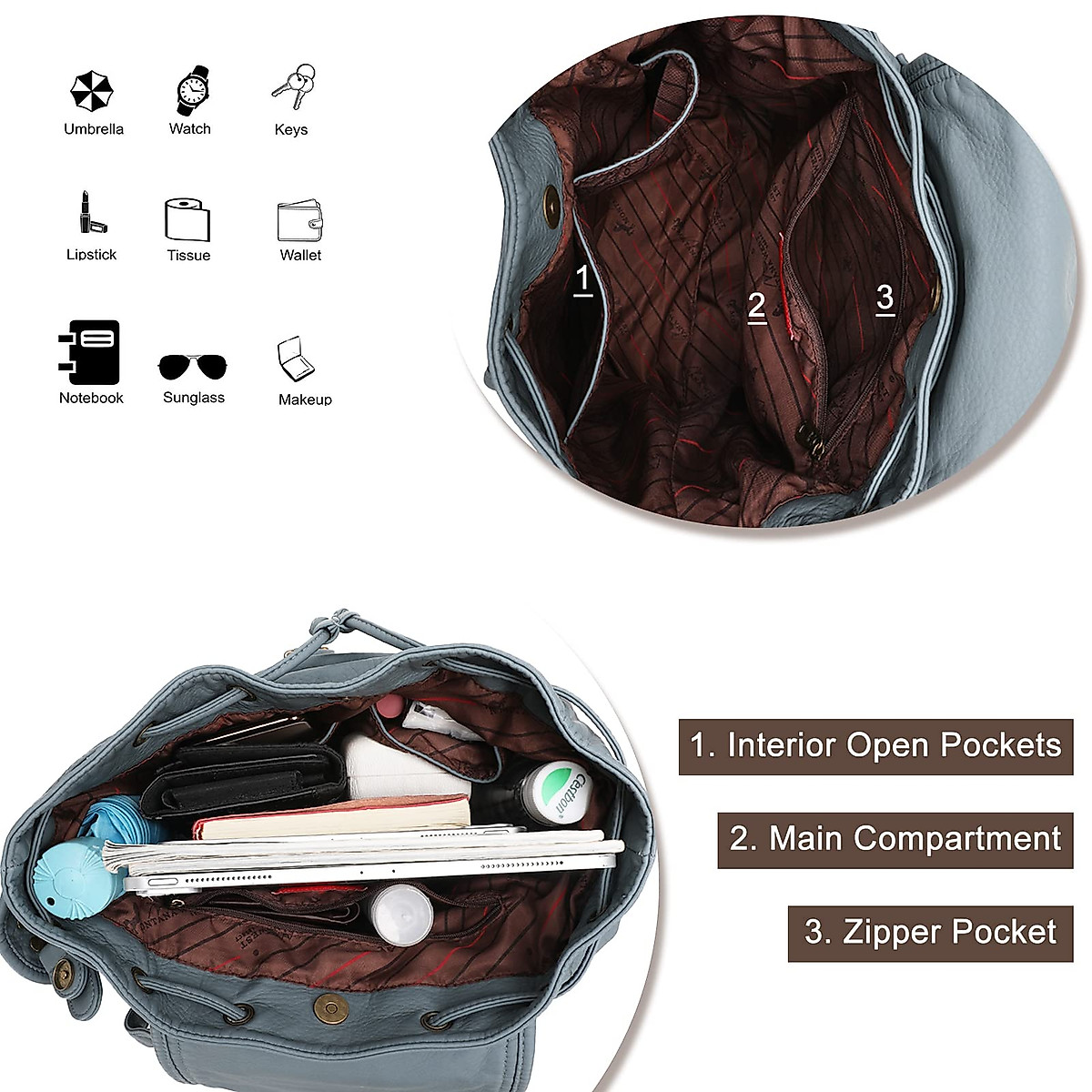 Montana West Backpack Purse for Women Soft Washed Leather Drawstring Casual Travel Large Backpacks