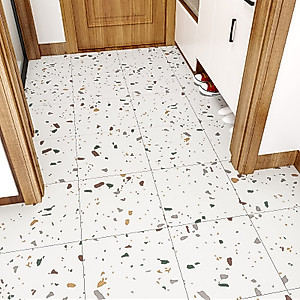 WESTICK Terrazzo Peel and Stick Floor Tile Bathroom Floor Tiles Peel and Stick Waterproof 12x12 in Self Adhesive Marble Vinyl Flooring Durable Removable Vinyl Floor Tiles for Kitchen Bedroom 5 PCS