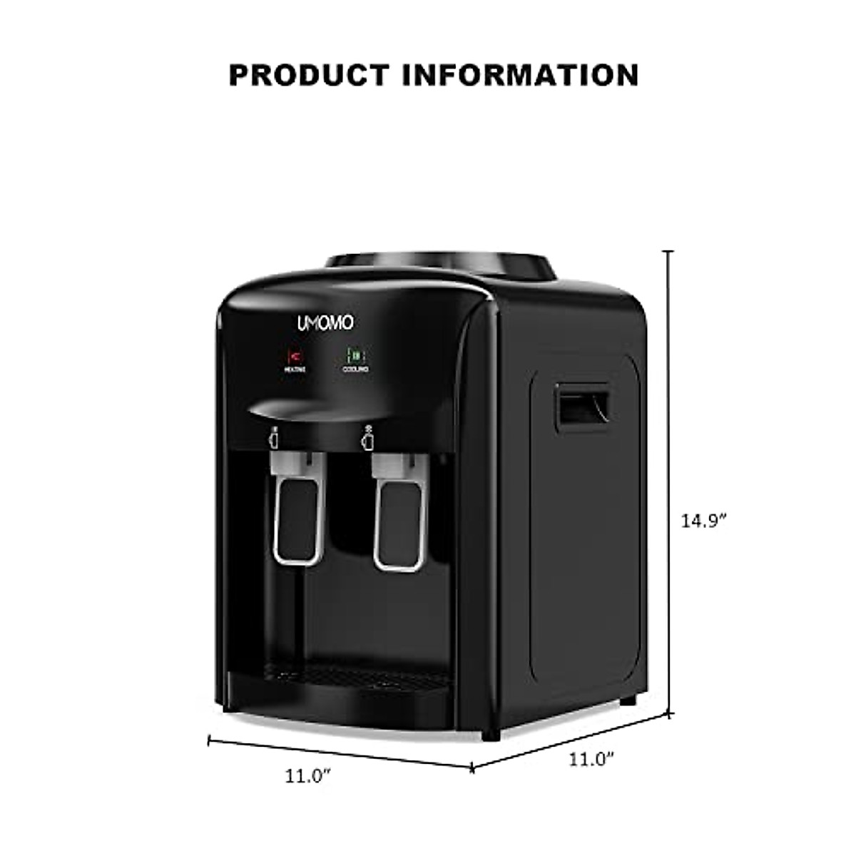 UMOMO Top Loading Water Cooler Dispenser, Countertop, Holds 3 or 5 Gallon, Hot & Cold, for Home and Office Use, Black(Water Bottle NOT Included)