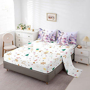Feelyou Kids Christmas Bed in A Bag Queen Size, Snowman 7 Pieces Bedding Set Boys Girls Snowflake Comforter Set with Sheets Rose Floral Flower Teens Bed Set Bedroom Decor 7Pcs