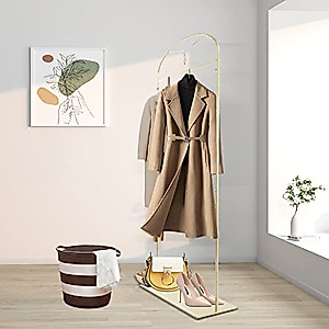 Gold Clothing Rack, Modern Standard Rod Garment Rack with Base, Heavy-duty Dress Display Rack Freestanding for Boutiques, Can Hang Jacket Garment, Hat, Scarf, Organize Shoes