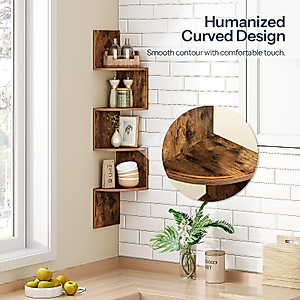 HOOBRO Corner Shelf Wall-Mounted, Set of 2 Floating Corner Shelves, 4-Tier Corner Bookshelves for Wall Decor in Living Room, Bedroom, Bathroom, Home Office, Rustic Brown BF25BJP201