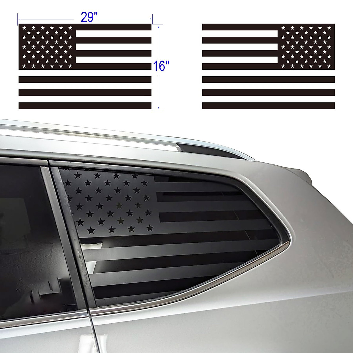 Zxiaochun 2PCS Rear Window American Flag Decals for Car SUV Trucks, Universal Back Side Window USA Flag Vinyl Sticker, Comes with Installation Tools, Matte Black (29" x 16")