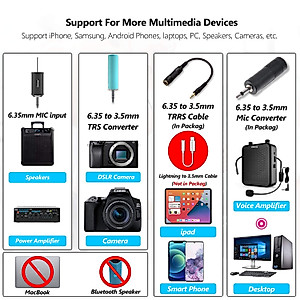 Bietrun UHF Wireless Lavalier Lapel Microphone System/Headset Mic/Stand Mic, 165ft Range, Rechargeable Transmitter Receiver, 1/4" Output, for iPhone,Android,PA Speaker,DSLR Camera,YouTube, Recording