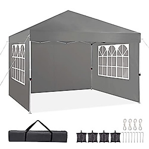 10x10 Pop Up Canopy with Sidewalls, Ez Up Canopy, Portable Instant Canopy, Outdoor Canopy Event Tent, Waterproof Vendor Canopy, Tents for Parties, Wedding, Camping,Grey