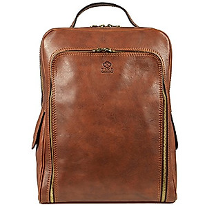 Time Resistance Leather Backpack Rucksack City Bag Unisex Matt Brown