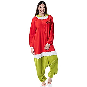 MJC International Mens The Grinch Santa Hooded Costume Union Suit One-Piece Pajama (Small) Multicolor