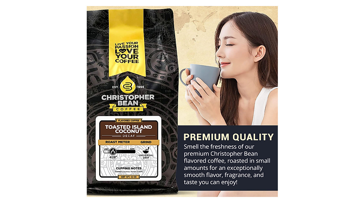 Christopher Bean Toasted Island Coconut Decaf Coffee - 12oz Arabica Ground
