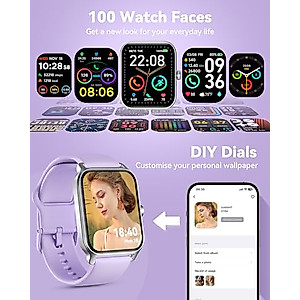 Quican Smart Watch for Women, 1.8 Inch Fitness Watch with Bluetooth Call/Alexa Voice for Android iPhone, Smartwatch Tracker with 100 Sports, Steps/Calorie/SpO2/Heart Rate/Sleep Monitor (Purple)
