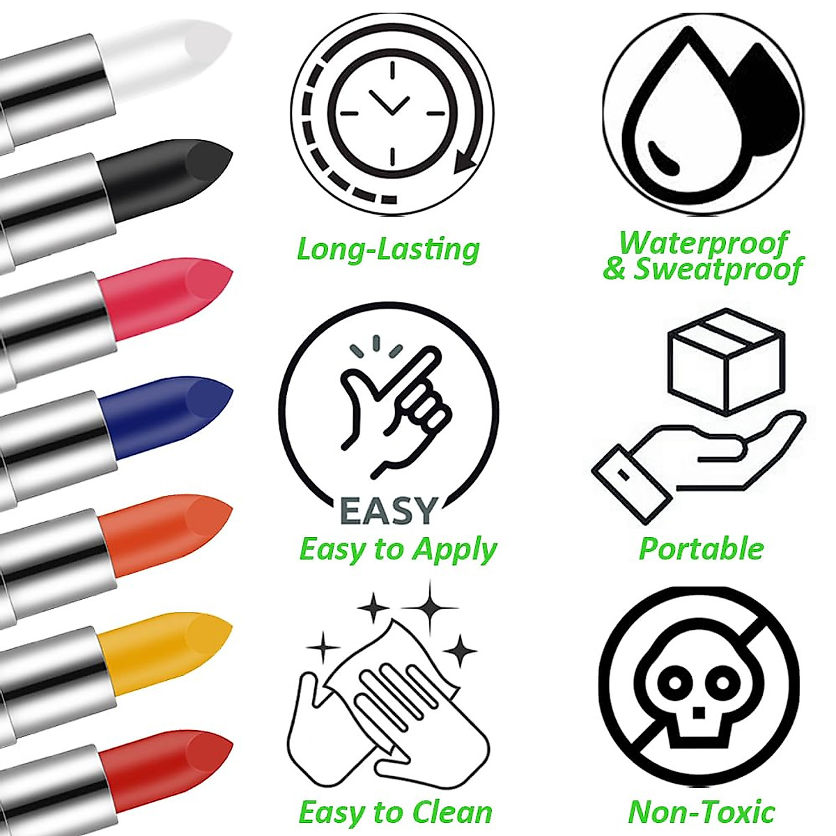 Mysense Face Body Paint Stick Set, Eye Black Stick for Football Baseball Softball Lacrosse, St Patricks Day Accessories, Body Paint for Halloween Cosplay Grinch Costume Makeup (Dark Green+Yellow)