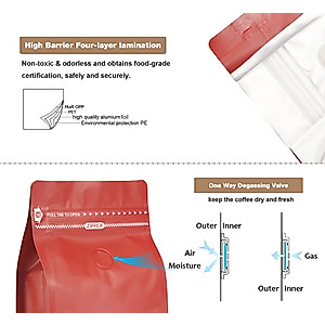 50 Count 16oz Red Coffee Bags with Aluminum Foil Liner, High Barrier Coffee Pouches with Degassing Valve, Ziplock Food Storage Bags with Pull Tape, Pack of 50, 16oz/1lb/500gram