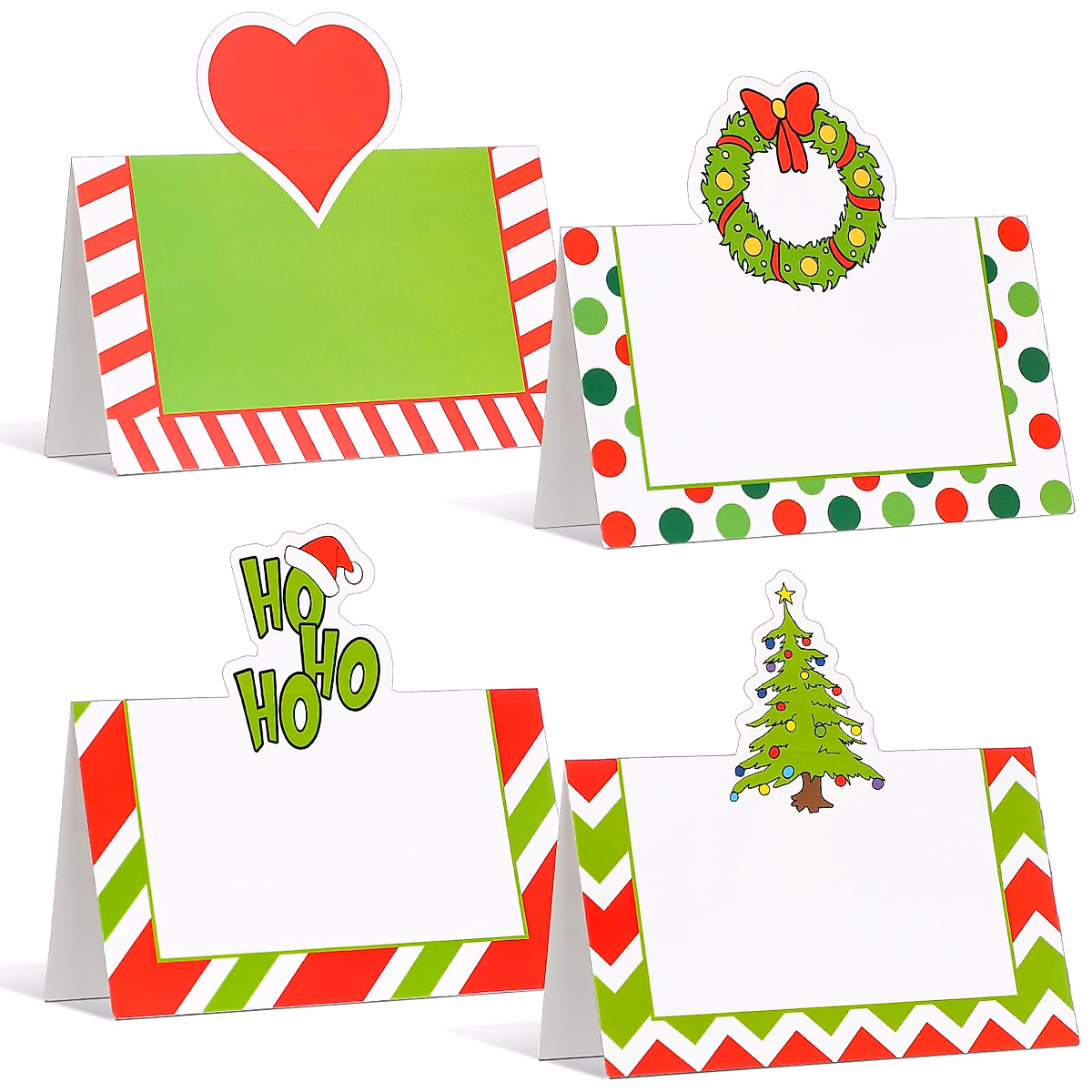 Affrolling 48 Pcs Christmas Place Cards for Table Green Elf Christmas Table Name Cards Green Christmas Elf Place Cards Tented Folded Dinner Name Tag for Birthday Holiday Party