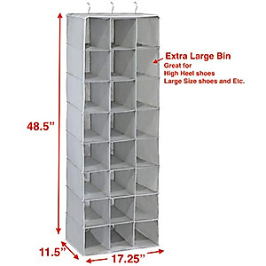 Simple Houseware 24 Section Hanging Shoe Shelves Closet Organizer, Gray