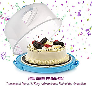 Zoofen Cake Carrier with Handle 10in Cake Stand Holder Round Container for 10in or Less Size(Blue)