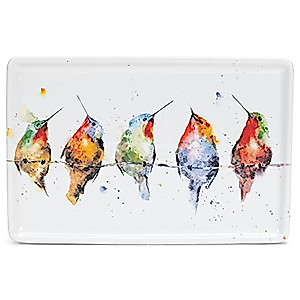 DEMDACO Dean Crouser Hummers On A Wire Watercolor 7.5 x 5 Ceramic Stoneware Decorative Tray