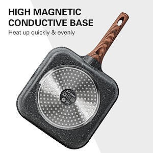 Kordisen Nonstick Grilling Pan for Stove Tops, 9.5 Inch Square Grill Pan for Indoor Cooking, Granite Coating Grill Skillet with Pour Spouts, Versatile Griddle, Induction Steak Pan, PFOA Free