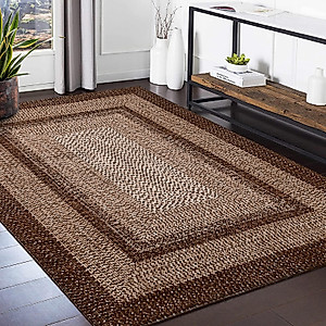 LUXLOOM Washable Rug 8x10 Area Rugs for Living Room Modern Bedroom Rug Brown Rug Imitation Braided Large Area Rug Non Slip Throw Rugs Stain Resistant Carpet for Nursery Dining Room 8'x10' Dark Brown