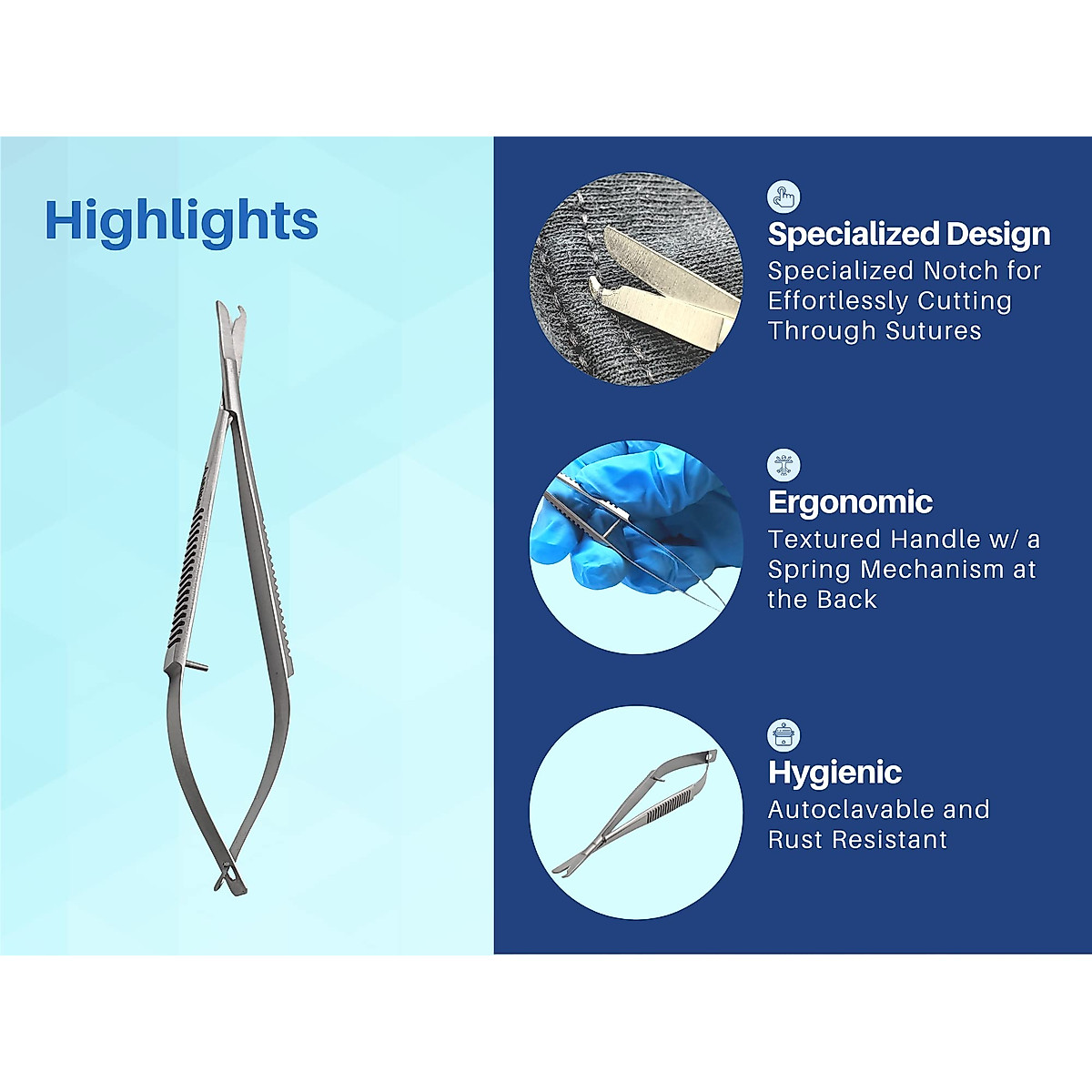 Spring Action Micro Snip Stitch Removing Castroviejo Scissors 5.5 Inches for Fine Stitch Removal, Embroidery, and Micro Surgical Sutures by Artman Instruments