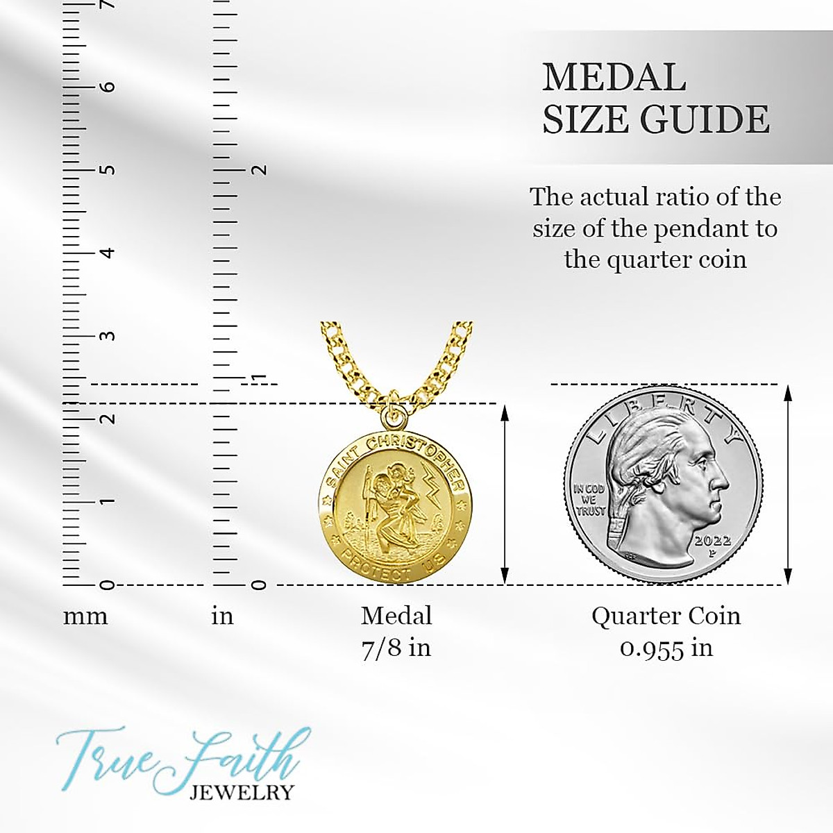TrueFaithJewelry 14K Gold-Plated Sterling Silver Saint Christopher Medal Patron Saint Pendant Necklace Religious Jewelry, 3/4 Inch