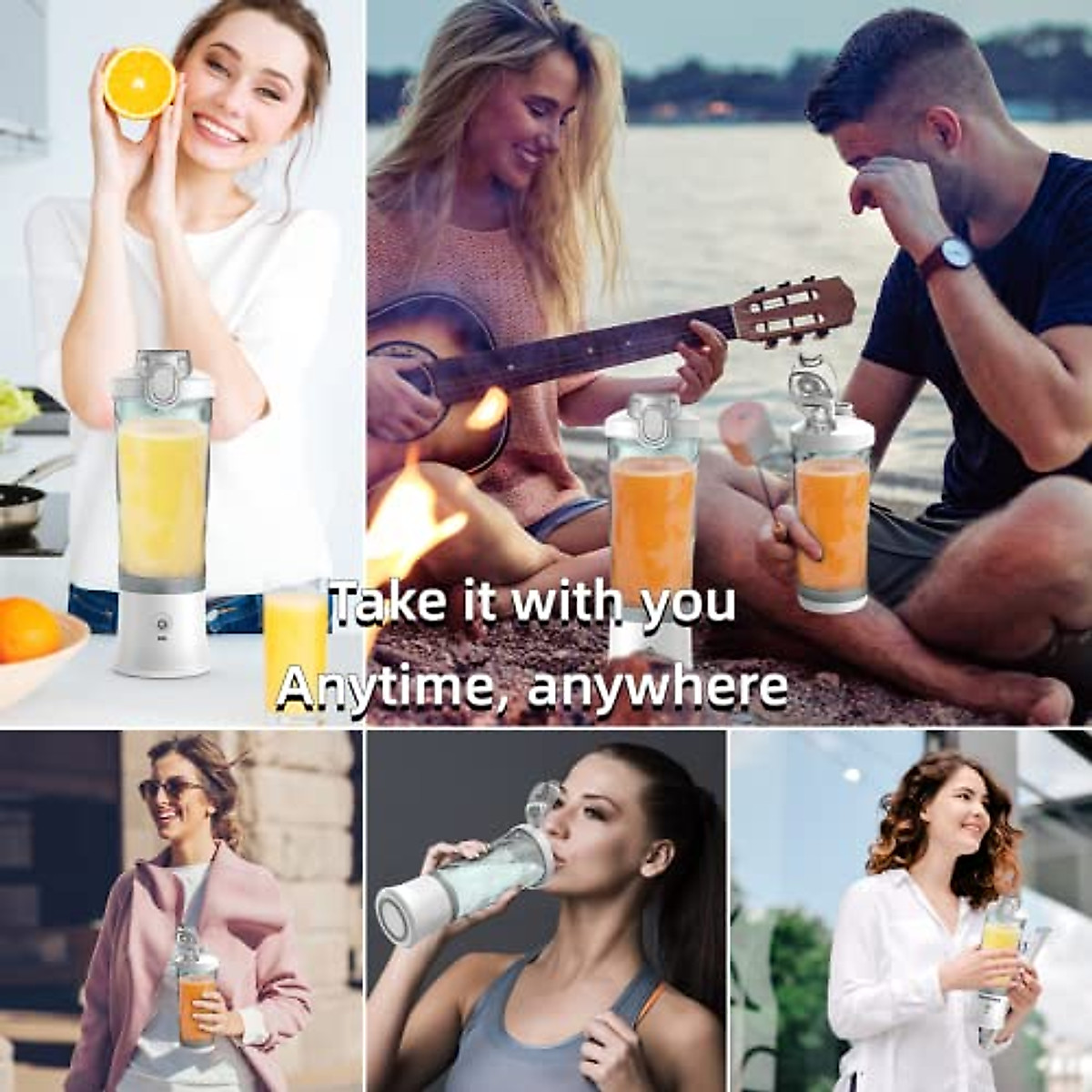 Portable Blender, Personal Blender for Shakes and Smoothies, Mini Blender 20 Oz with 6 Blades (White)