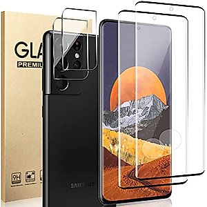 Galaxy S21 Ultra Screen Protector 【2+2 Pack】With Camera Lens Protector, Compatible Fingerprint, 3D Glass Full Coverage 9H Hardness Tempered Glass Screen Protector for Samsung Galaxy S21 Ultra 5G 6.8 Inch