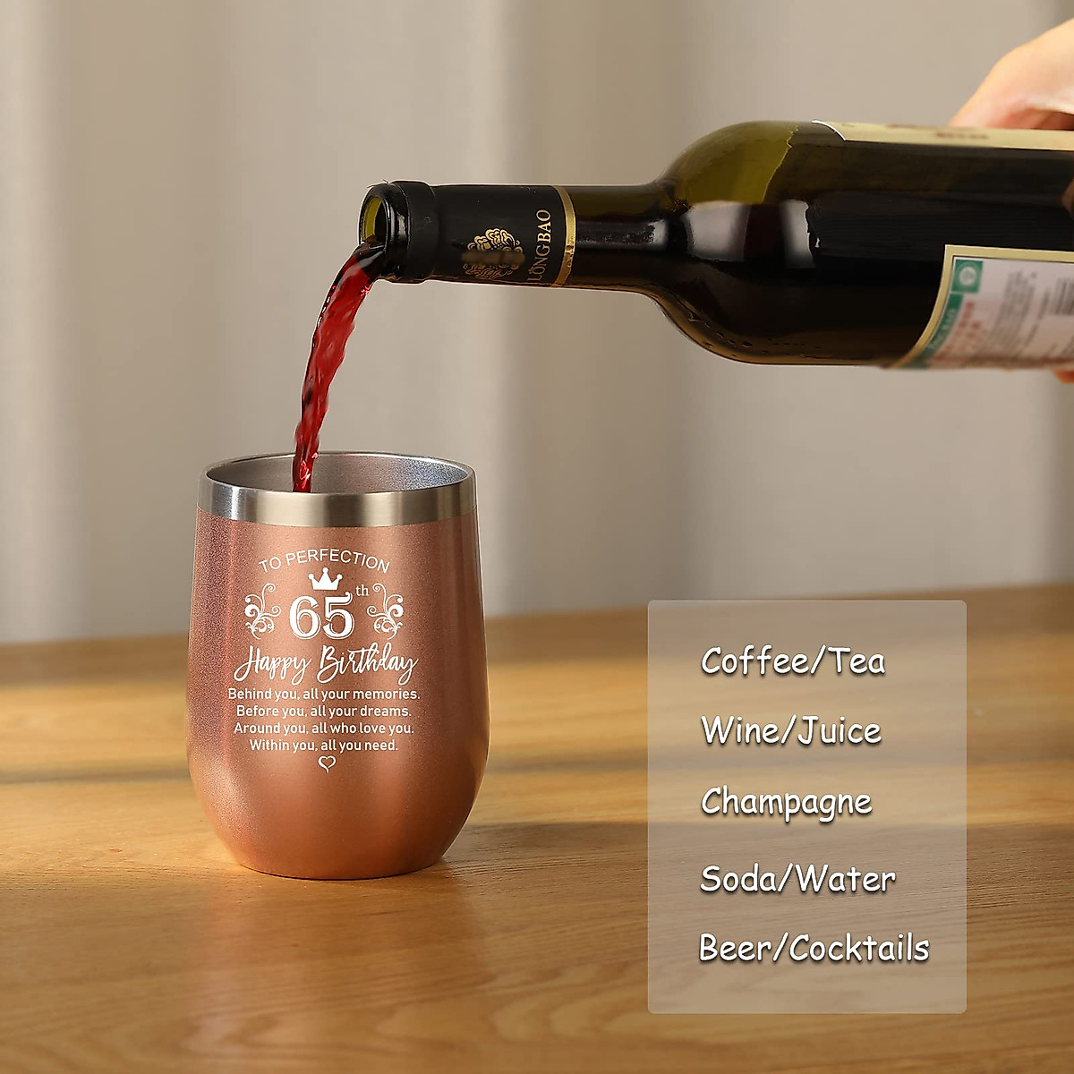 65th Birthday Gifts for Women, Happy 65th Birthday Decorations for Her, Funny 65 Year Old Birthday Gift Ideas for Woman, Mom, Sister, Grandma, Friends - 12oz Stainless Steel Insulated Wine Tumbler