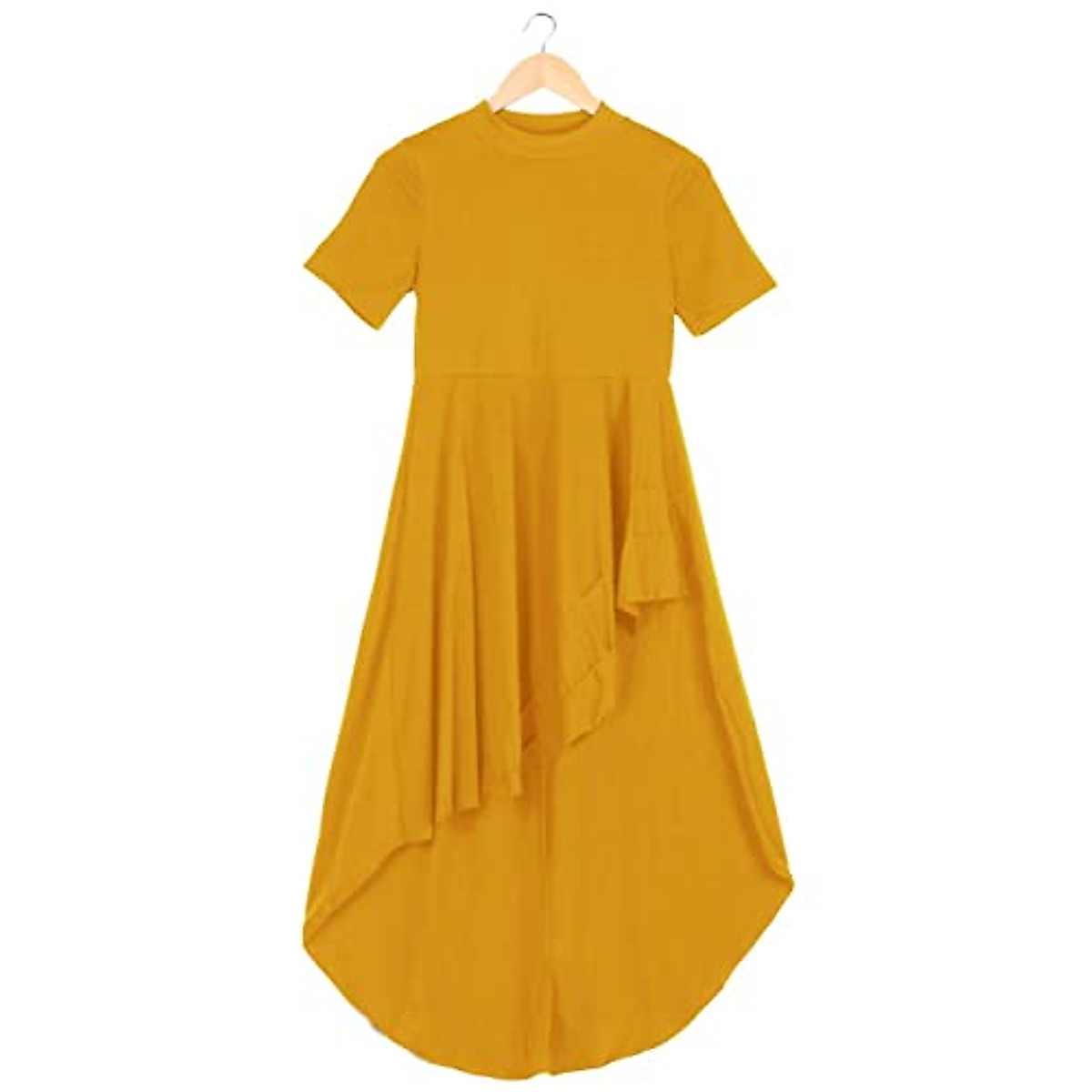 Women's Ruffle High Low Asymmetrical Irregular Hem Tops Short Sleeve Tunic Top Yellow S