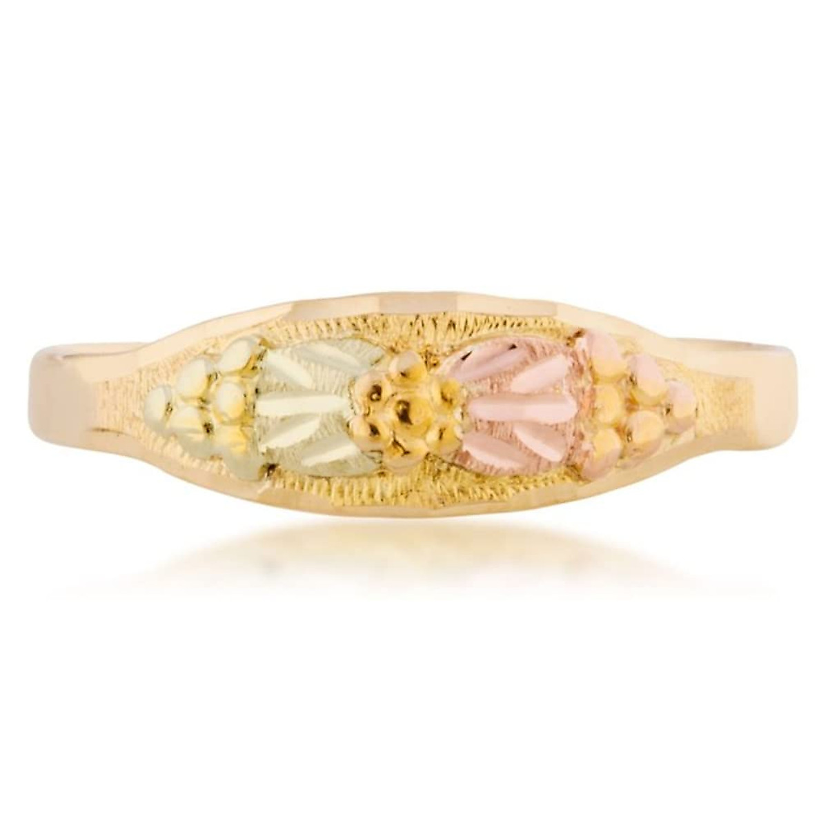 Grape Rosette Pinky Ring, 10k Yellow Gold, 12k Pink and Green Black Hills Gold Size 2.5