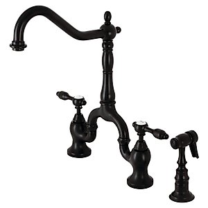 Kingston Brass KS7750TALBS Tudor Bridge Kitchen Faucet, Matte Black, 13.88 x 8.25 x 14.5