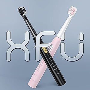 XFU Sonic Toothbrush for Adults and Kids, 3 Dupont Brush Heads, with 5 Modes and Waterproof IPX7, Battery Electric Toothbrush Build in 2 Mins Timer 40,000 VPM XF-2011 (Black)