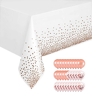 6 Pack Plastic Tablecloths for Rectangle Tables, Rose Gold Dot Confetti Party Table Cloths Disposable Table Covers with 30 Balloons for Parties Girl Birthday Baby Shower Wedding Bridal, 54" x 108"