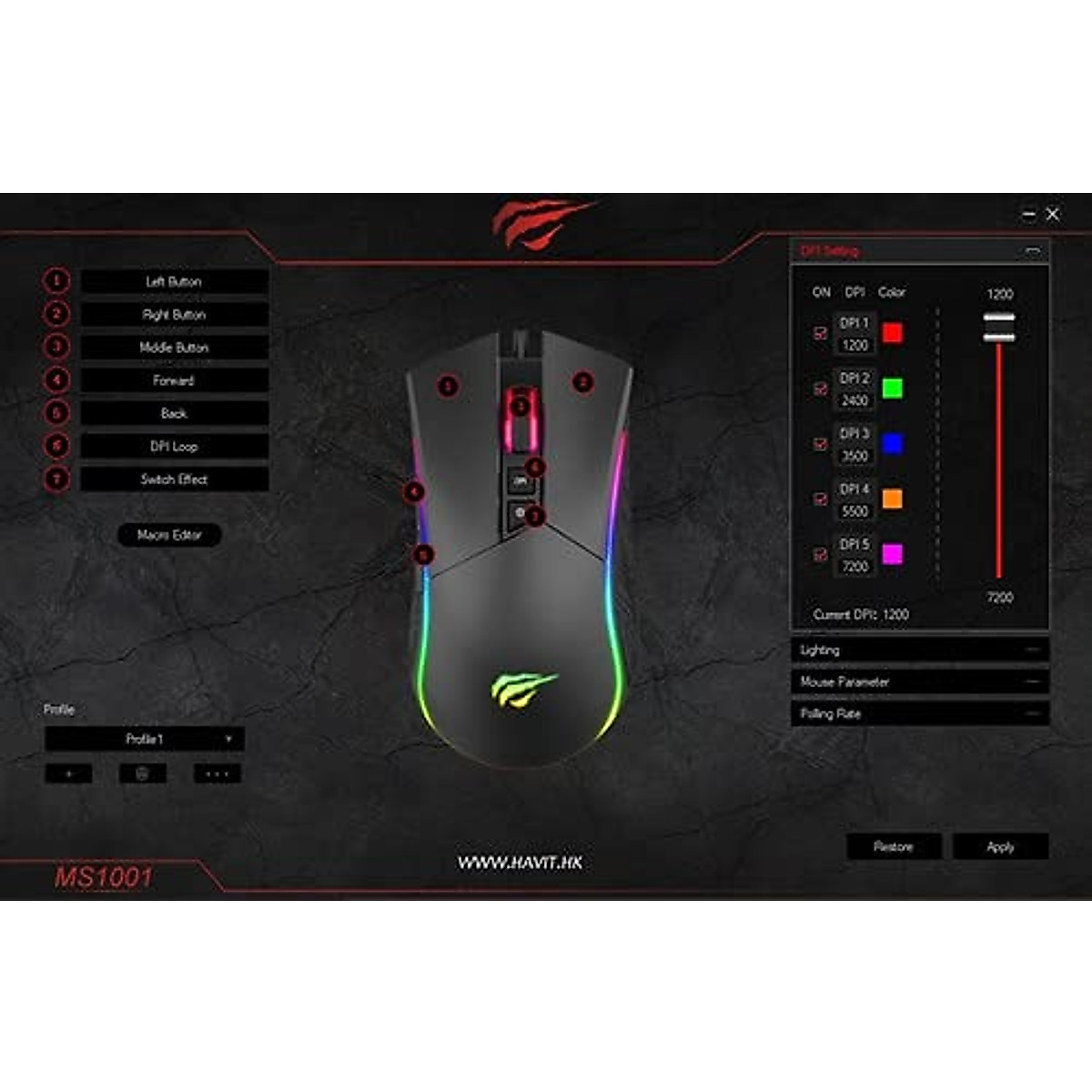 havit HV-MS1001 Gamer Mouse, 7 Buttons - Macro and DPI