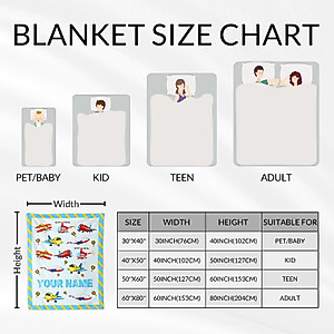 PUREGIFTS Custom Airplane Throw Blanket Gift - 30” x 40” Inches Lightweight Warm Blanket for Lap, Couch, Office - Blue Cartoon Throw for Boys Kids