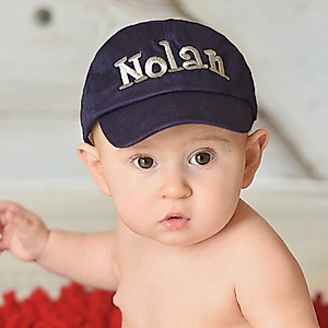 Melondipity Baby Boy Baseball Cap for Infants, Toddlers, Newborn - Cute Baby Sun Hat for Summer, Spring, Autumn - Personalized & Customized Keepsake Cap with Button Closure, Sun Protection (Navy Blue)