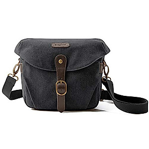 BAGSMART Camera Bag, SLR DSLR Canvas Camera Case, Vintage Padded Camera Shoulder Bag with Rain Cover for Women, Men, Black
