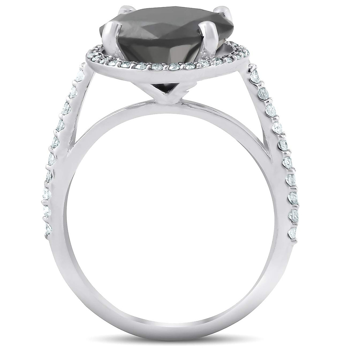 3 1/3 Ct Black Diamond Halo Engagement Ring 14k White Gold - Size 6